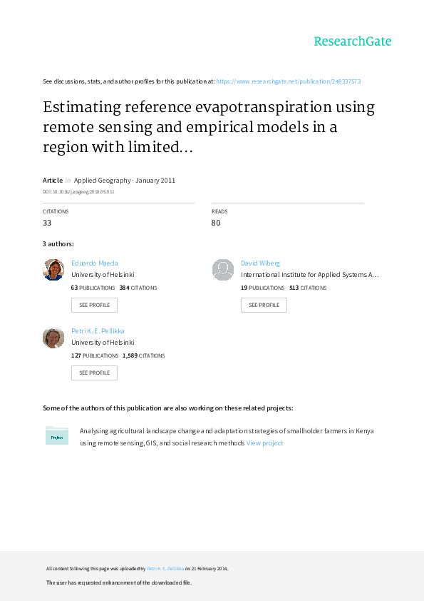 Pdf Estimating Reference Evapotranspiration Using Numerical Weather Modelling
