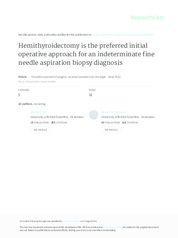 (PDF) Hemithyroidectomy is the preferred initial operative approach for ...