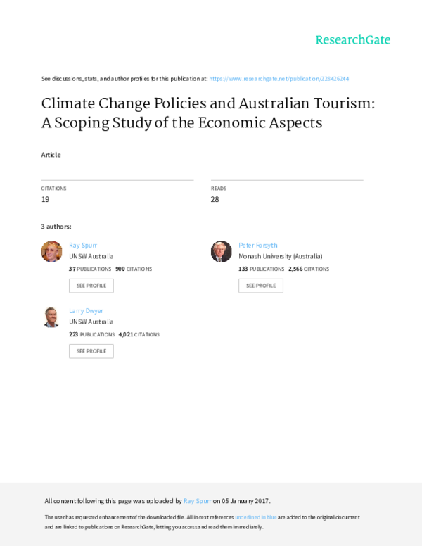 (PDF) Climate change policies and Australian tourism: scoping study of ...