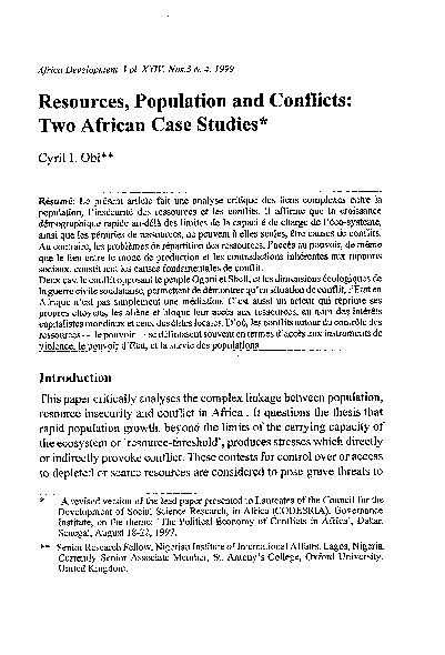 (PDF) Resources, population and conflicts: two African case studies