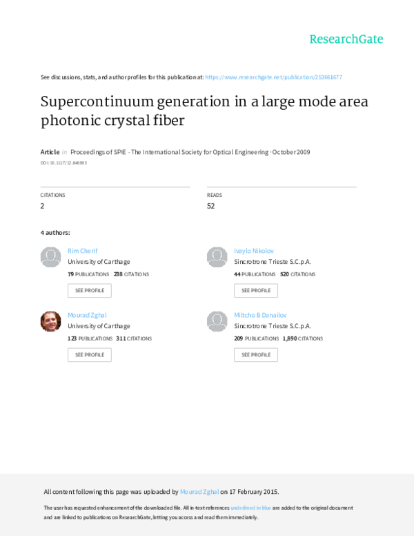 (PDF) Supercontinuum generation in a large mode area photonic crystal fiber