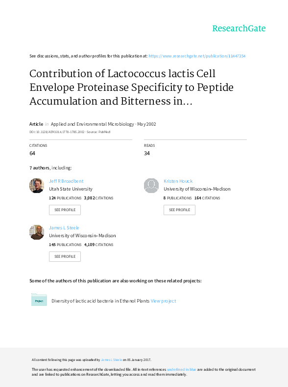 (PDF) Contribution of Lactococcus lactis Cell Envelope Proteinase ...