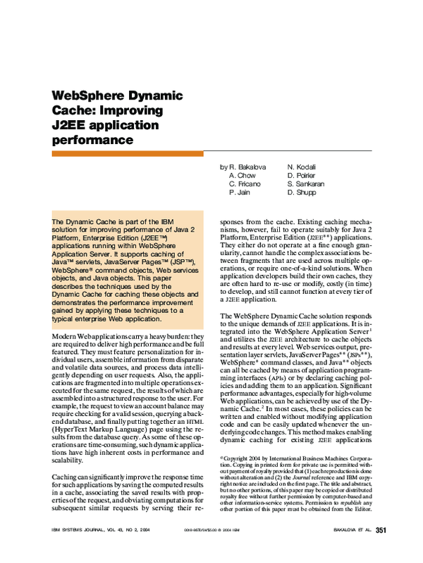 (PDF) WebSphere Dynamic Cache: Improving J2EE application performance