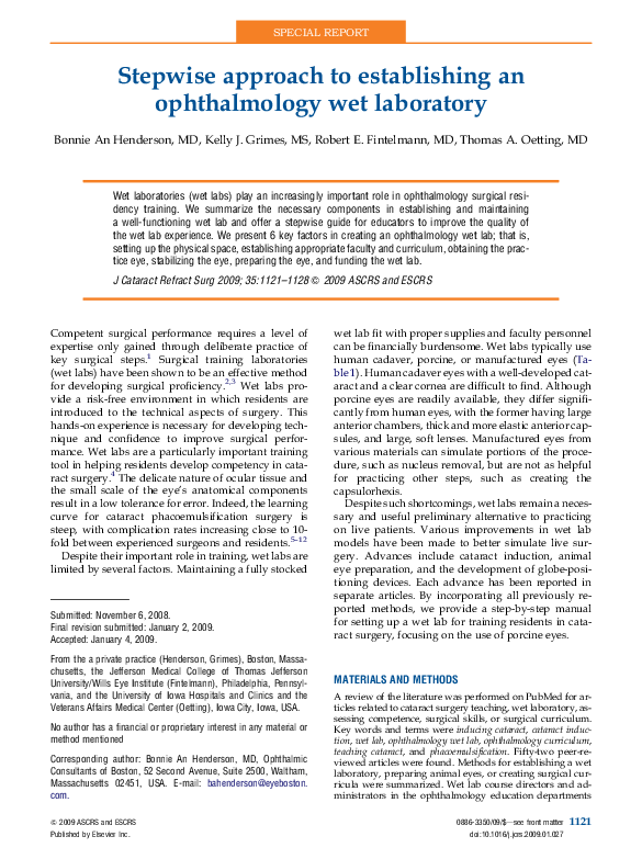 (PDF) Stepwise approach to establishing an ophthalmology wet laboratory
