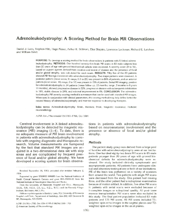 (PDF) Adrenoleukodystrophy: a scoring method for brain MR observations