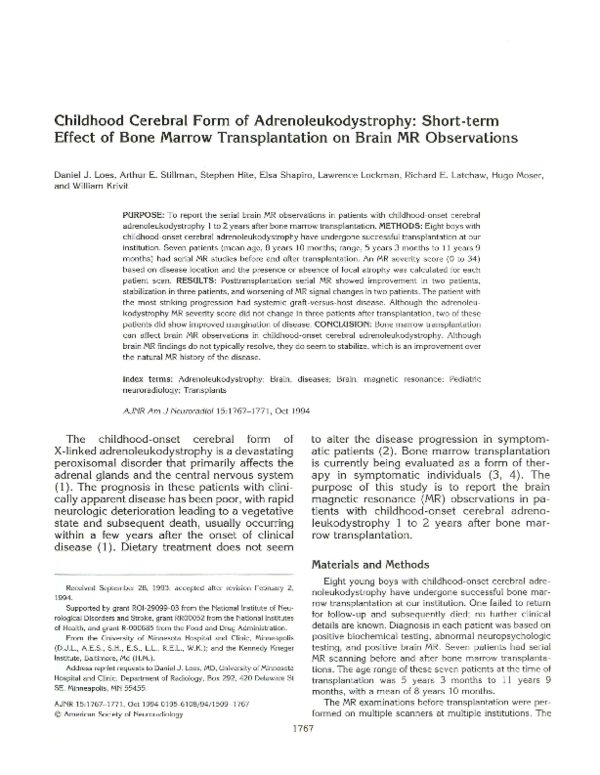 (PDF) Childhood cerebral form of adrenoleukodystrophy: short-term ...