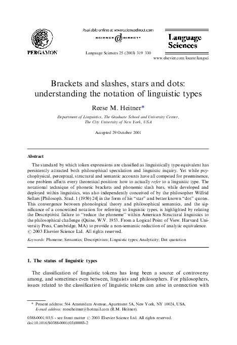 (PDF) Brackets and slashes, stars and dots: understanding the notation of linguistic types