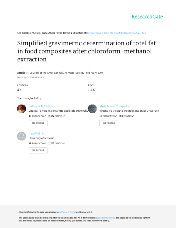 (PDF) Simplified gravimetric determination of total fat in food ...