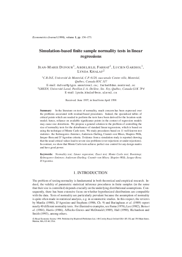 Pdf Simulation Based Finite Sample Normality Tests In Linear