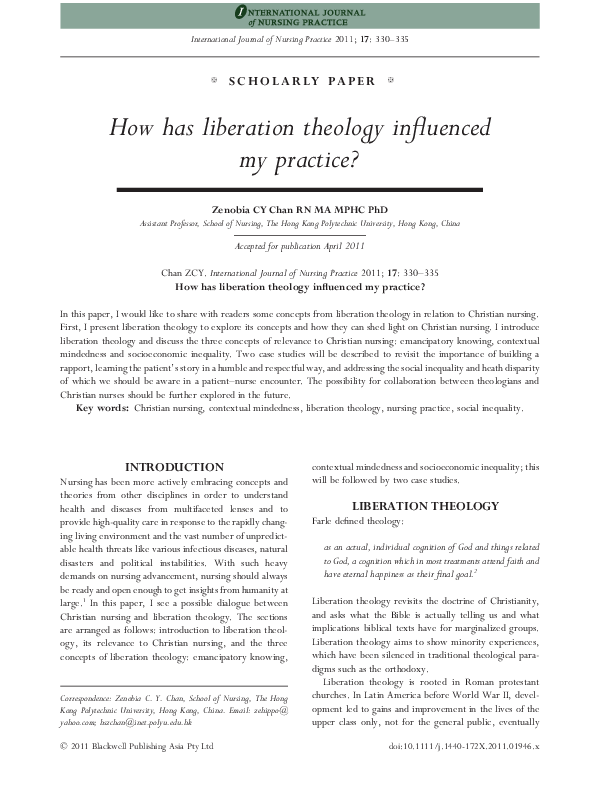 (PDF) How has liberation theology influenced my practice?