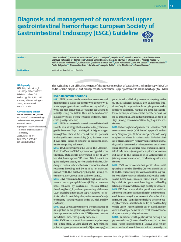 (PDF) Diagnosis and management of nonvariceal upper gastrointestinal ...