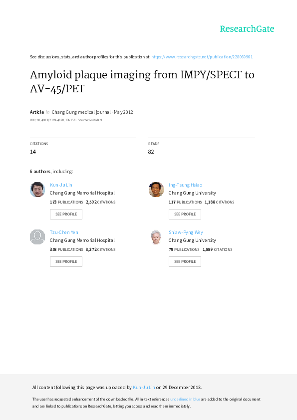 (PDF) Amyloid plaque imaging from IMPY/SPECT to AV-45/PET