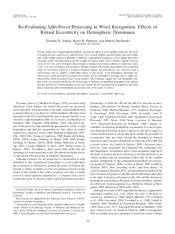 (PDF) Re-evaluating split-fovea processing in word recognition: Effects of word length during ...