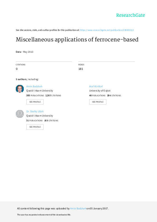 (PDF) Miscellaneous applications of ferrocene-based peptides/amides | Amin Badshah - Academia.edu
