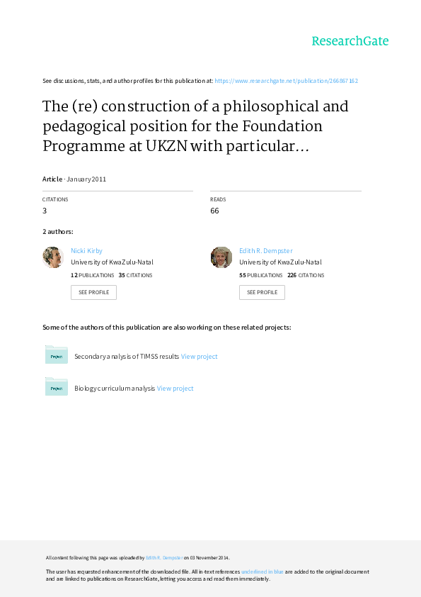 (PDF) The (re) construction of a philosophical and pedagogical position ...