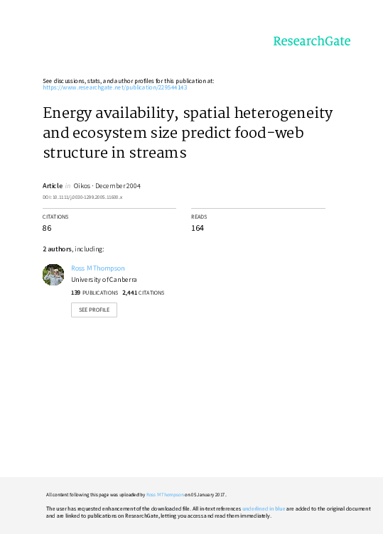 (PDF) Energy availability, spatial heterogeneity and ecosystem size predict food-web structure ...