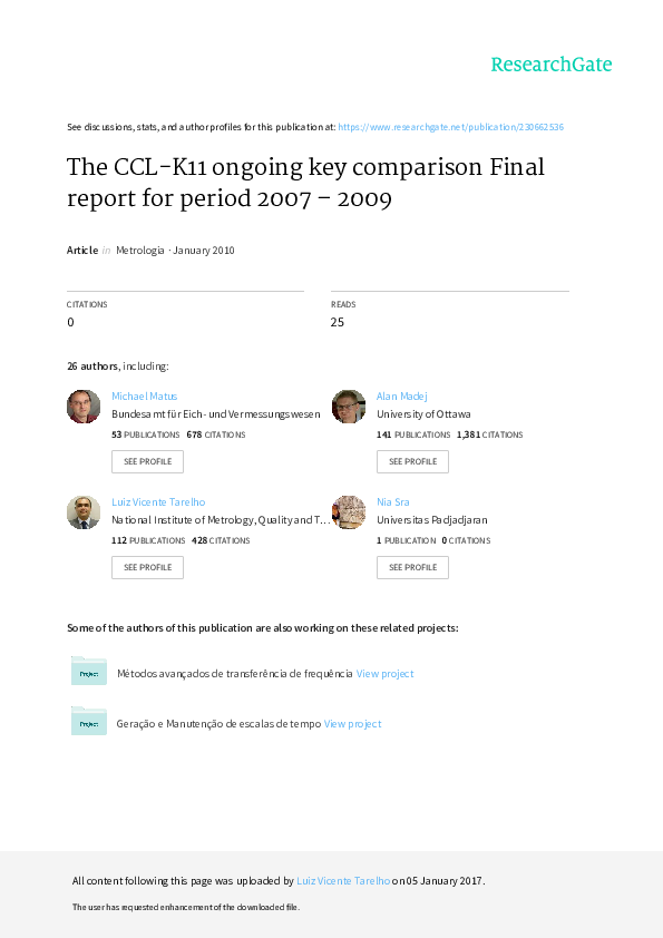 (PDF) The CCL-K11 ongoing key comparison. Final report for the year 2011