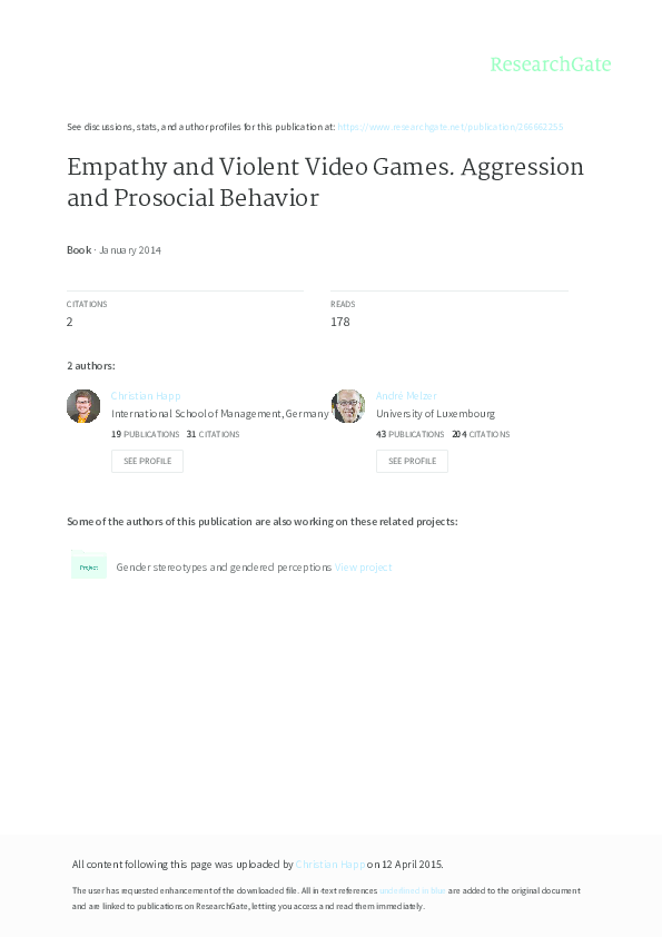(PDF) Empathy and Violent Video Games. Aggression and Prosocial Behavior