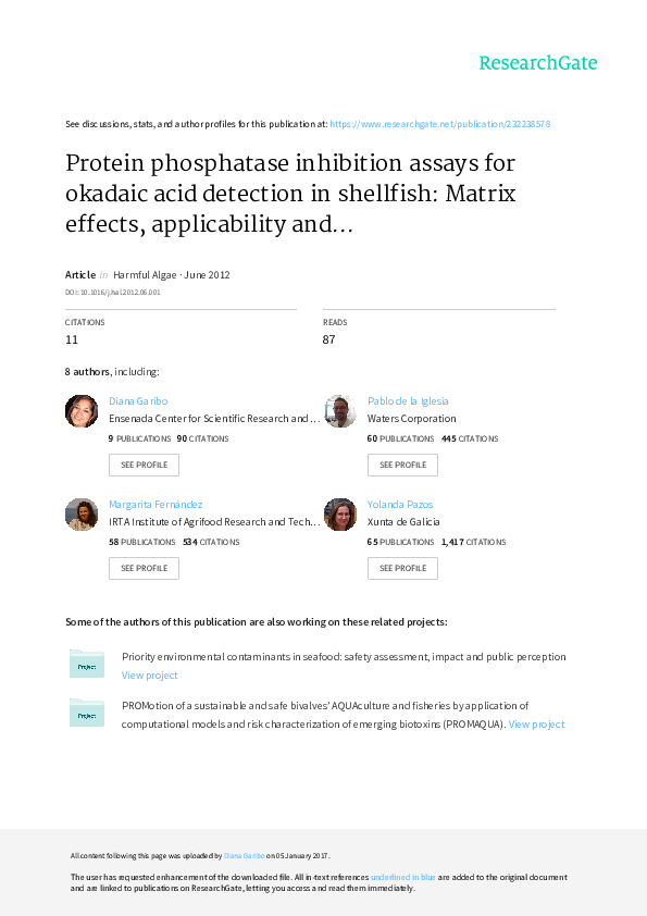(PDF) Protein phosphatase inhibition assays for okadaic acid detection ...