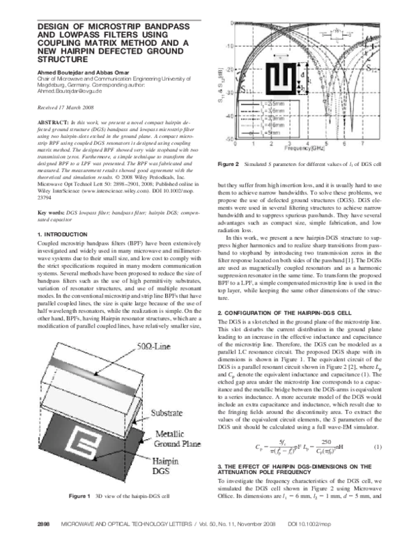 Pdf Design Of Microstrip Bandpass And Lowpass Filters Using Coupling Matrix Method And A New