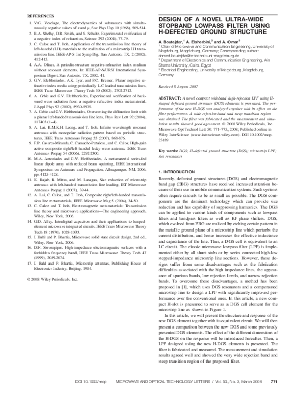 Pdf Design Of A Novel Ultra‐wide Stopband Lowpass Filter Using H‐defected Ground Structure