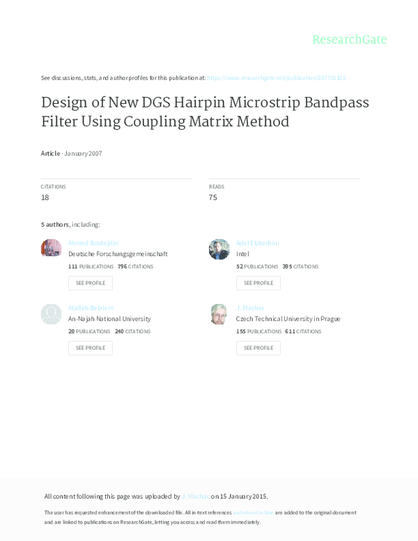 (PDF) Design of new DGS hairpin microstrip bandpass filter using coupling matrix method