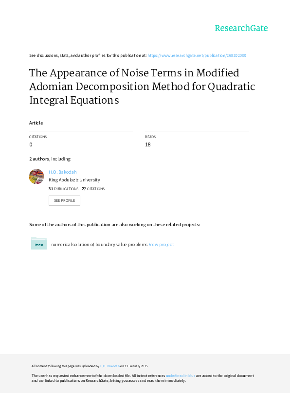 (PDF) The Appearance of Noise Terms in Modified Adomian Decomposition Method for Quadratic ...
