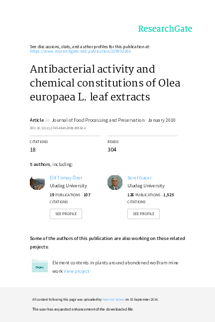 (PDF) Antibacterial Activity and Chemical Constitutions of Olea Europaea L. Leaf Extracts