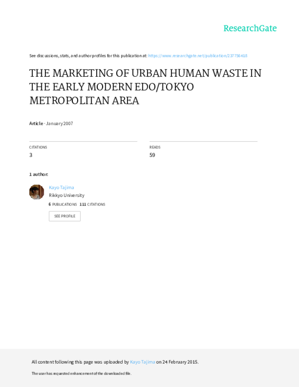 (PDF) The Marketing of Urban Human Waste in the Early Modern Edo/Tokyo ...