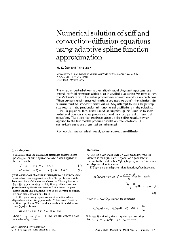 Pdf Numerical Solution Of Stiff And Convection Diffusion Equations Using Adaptive Spline