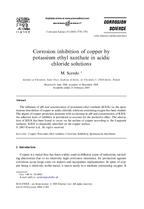 (PDF) Corrosion inhibition of copper by potassium ethyl xanthate in ...