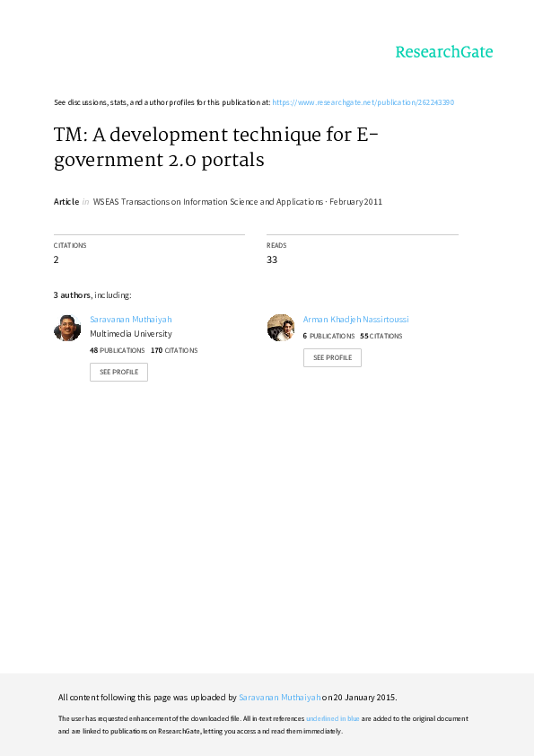 (PDF) TM: A Development Technique for E-Government 2.0 Portals