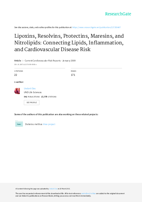 (PDF) Lipoxins, Resolvins, Protectins, Maresins, and Nitrolipids ...
