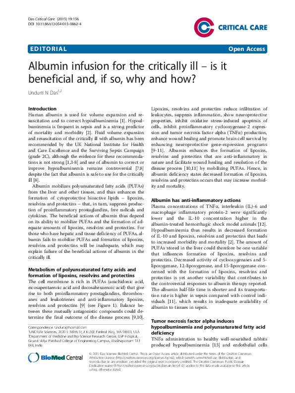 (PDF) Albumin infusion for the critically ill - is it beneficial and ...