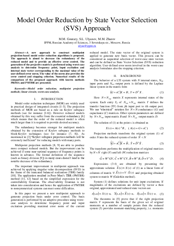 (PDF) Model order reduction by state vector selection (SVS) approach
