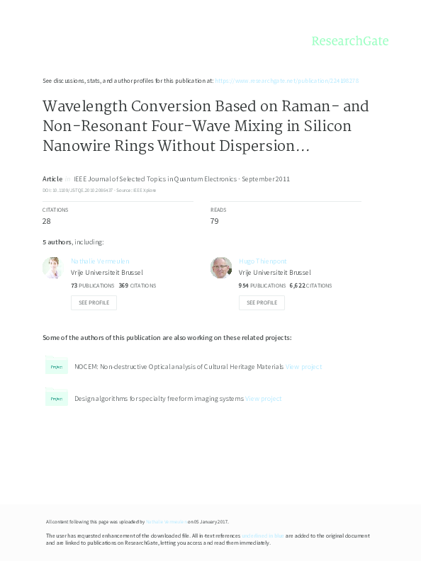 (PDF) Wavelength Conversion Based on Raman-and Non-Resonant Four-Wave Mixing in Silicon Nanowire ...