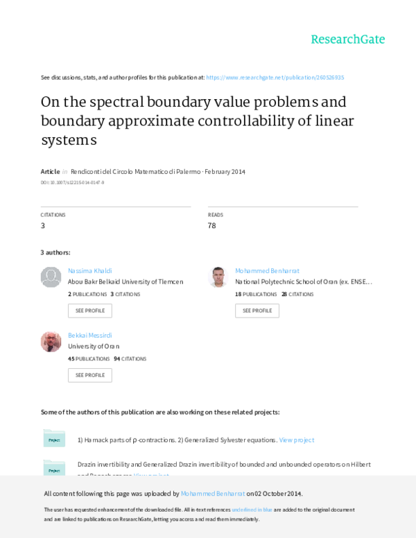 (PDF) On the spectral boundary value problems and boundary approximate controllability of linear ...