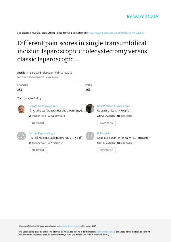 (PDF) Different pain scores in single transumbilical incision laparoscopic cholecystectomy ...