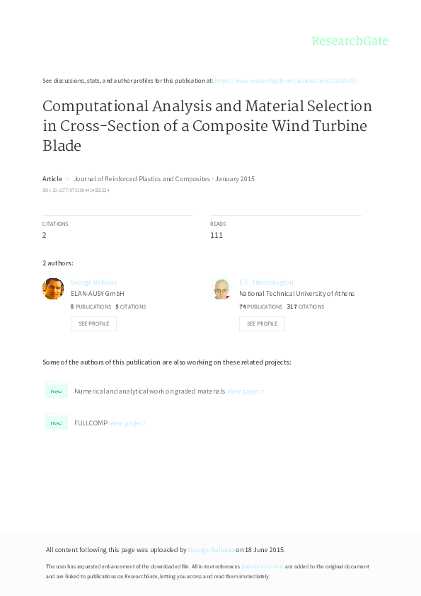 (PDF) Computational analysis and material selection in cross-section of a composite wind turbine ...