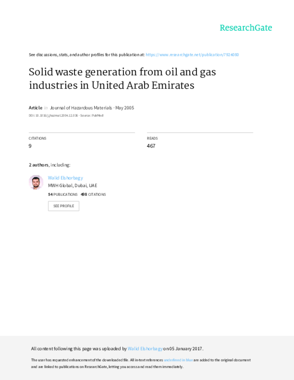 (PDF) Solid waste generation from oil and gas industries in United Arab ...