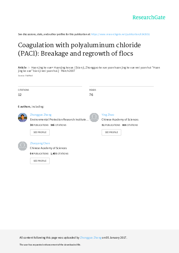 (PDF) Coagulation with polyaluminum chloride (PACl): Breakage and ...