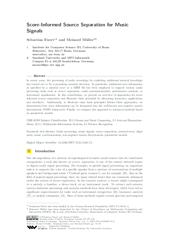 Pdf Score Informed Source Separation For Music Signals Meinard