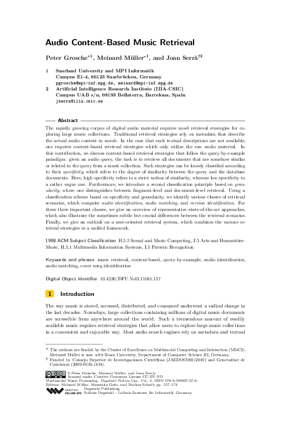 (PDF) Audio Content-Based Music Retrieval