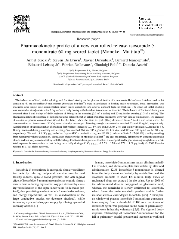 (PDF) Pharmacokinetic profile of a new controlled-release isosorbide-5 ...
