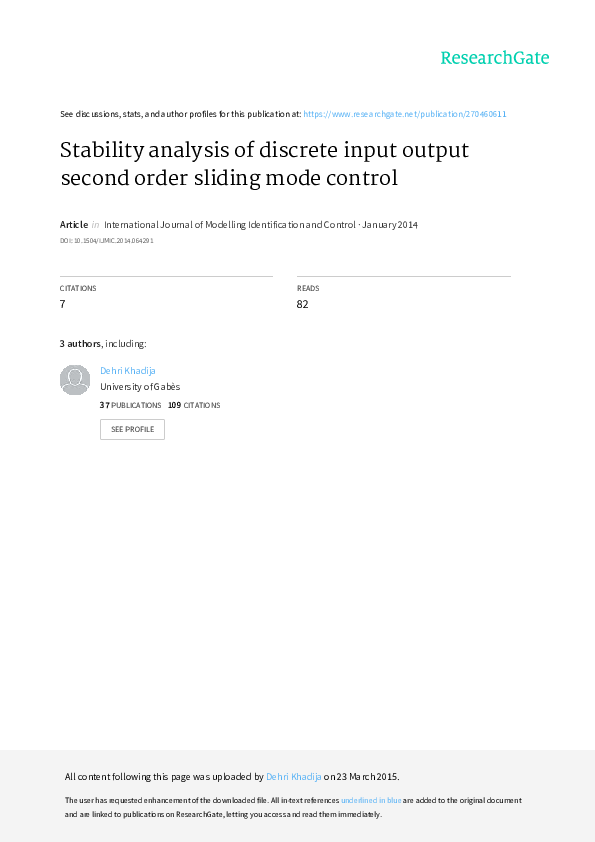 (PDF) Stability analysis of discrete input output second order sliding mode control