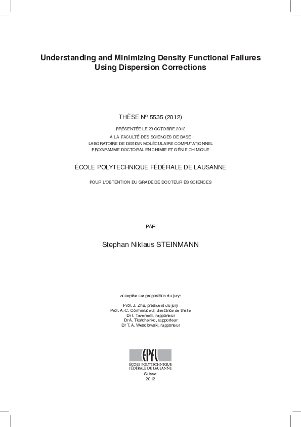(PDF) Understanding and Minimizing Density Functional Failures Using Dispersion Corrections