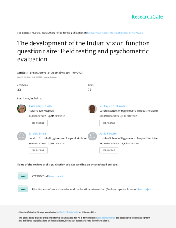 (PDF) The development of the Indian vision function questionnaire ...