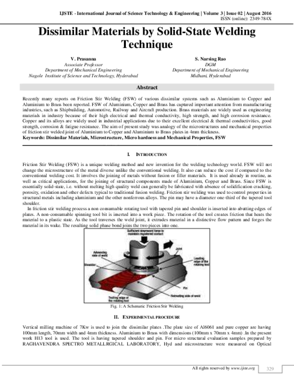 (PDF) Dissimilar Materials by Solid-State Welding Technique