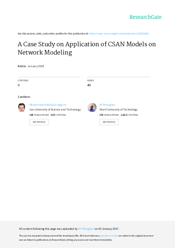 (PDF) A Case Study on Application of CSAN Models on Network Modeling ...
