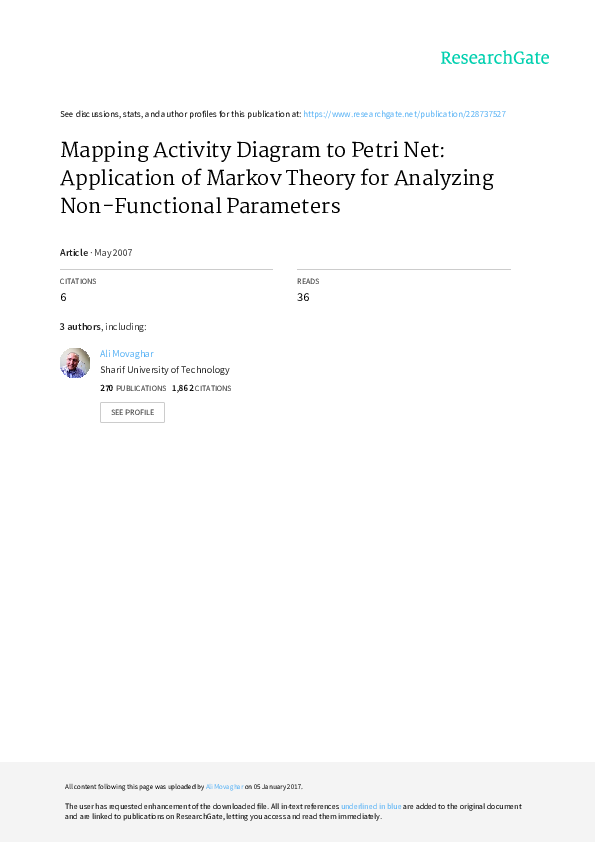 (PDF) Mapping Activity Diagram to Petri Net: Application of Markov Theory for Analyzing Non ...